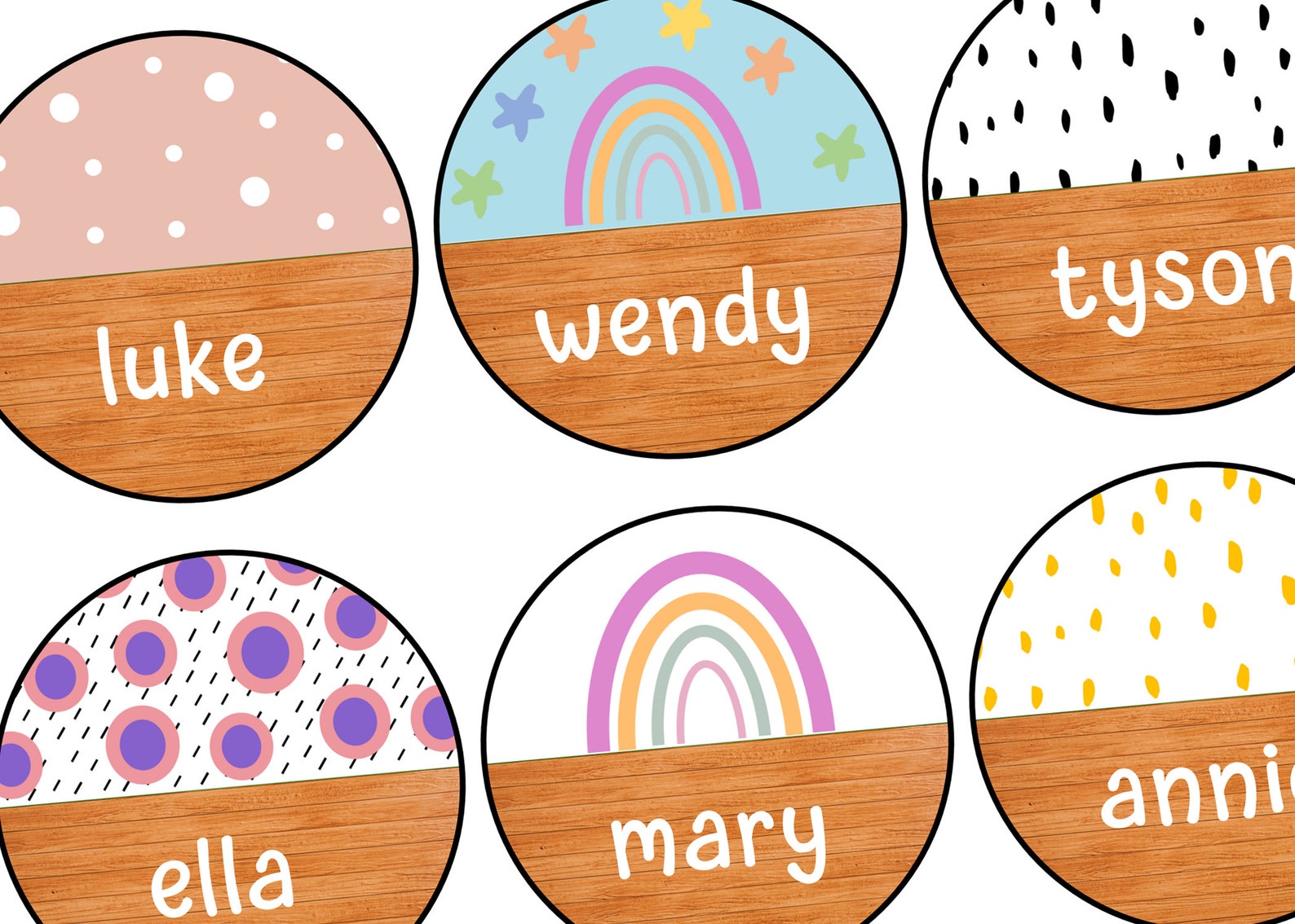 Printable Round Student Name Labels, Boho Circular Name Labels, Student ...
