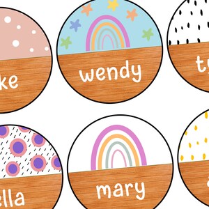 Printable Round Student Name Labels, Boho Circular Name Labels, Student ...