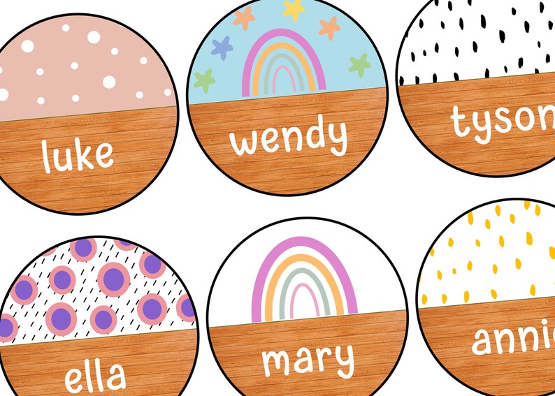 Printable Round Student Name Labels, Boho Circular Name Labels, Student ...