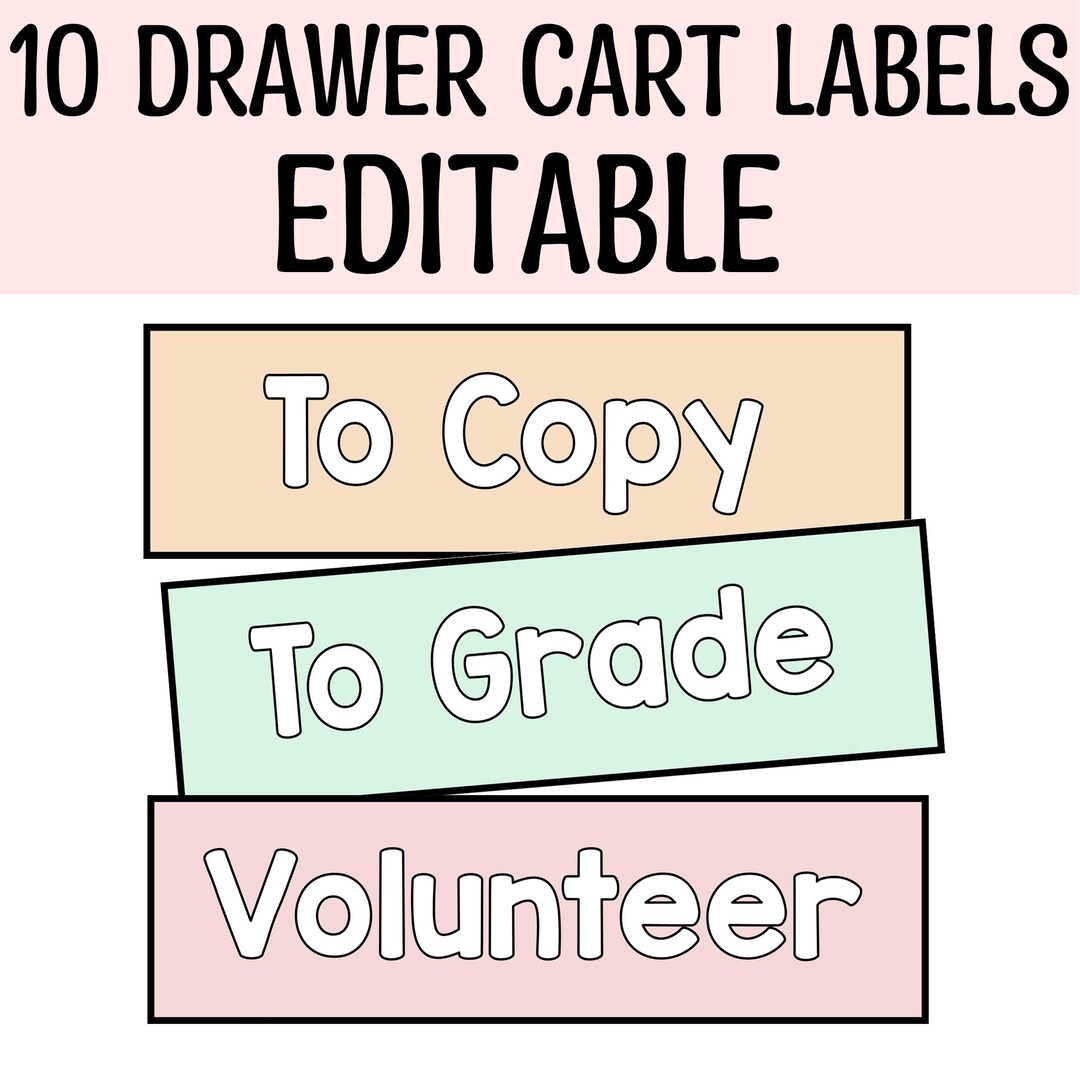 Printable Calm Colors 10 Drawer Cart Labels, Rolling Cart Labels, Name ...
