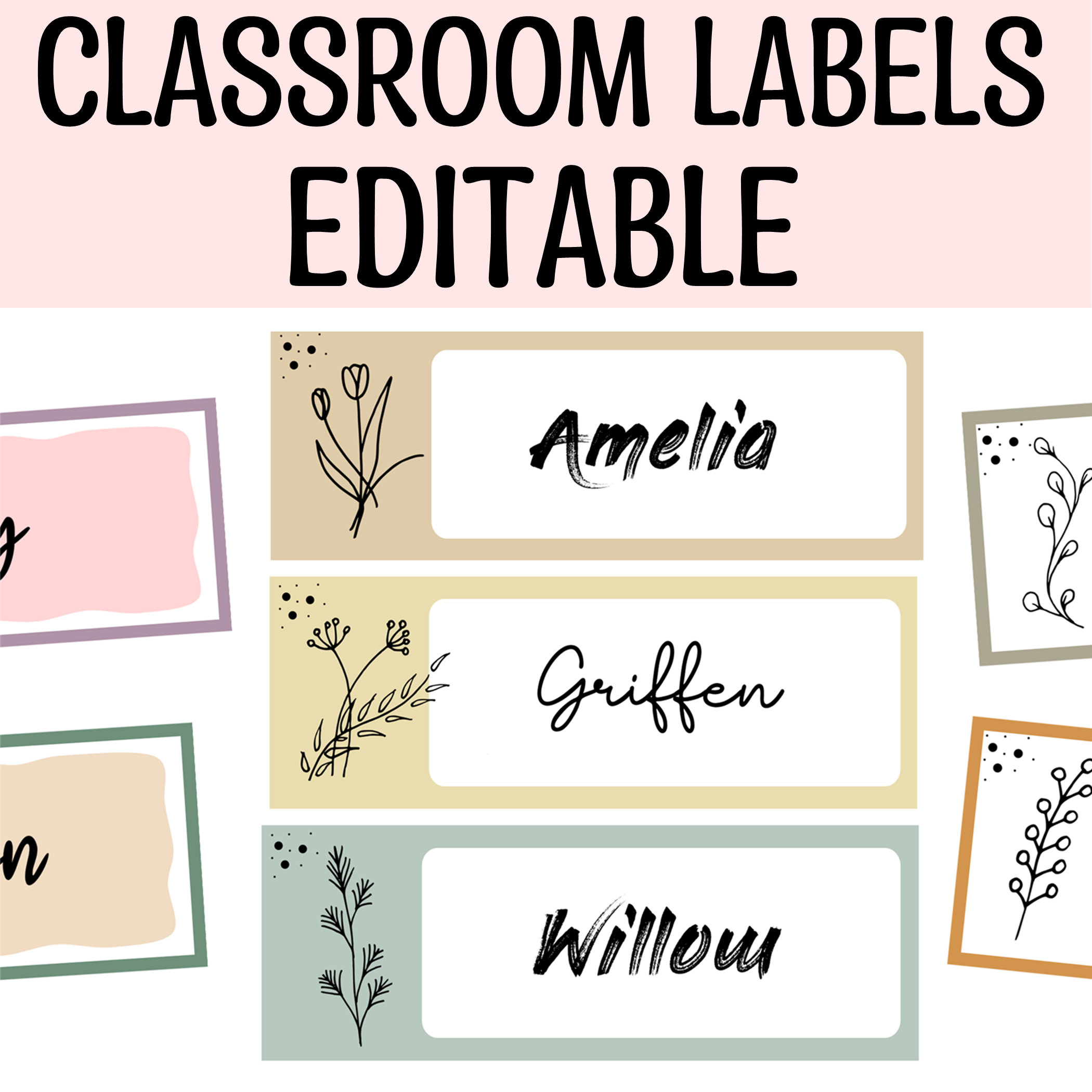 Student Name Tags,leaves Classroom Labels, Boho Neutral Colors Name ...