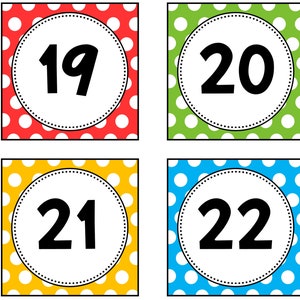 Bright Polka Dots Number Labels, Calendar Number Labels, Locker Numbers ...