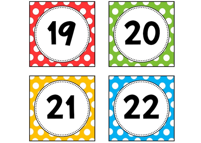 Bright Polka Dots Number Labels, Calendar Number Labels, Locker Numbers ...