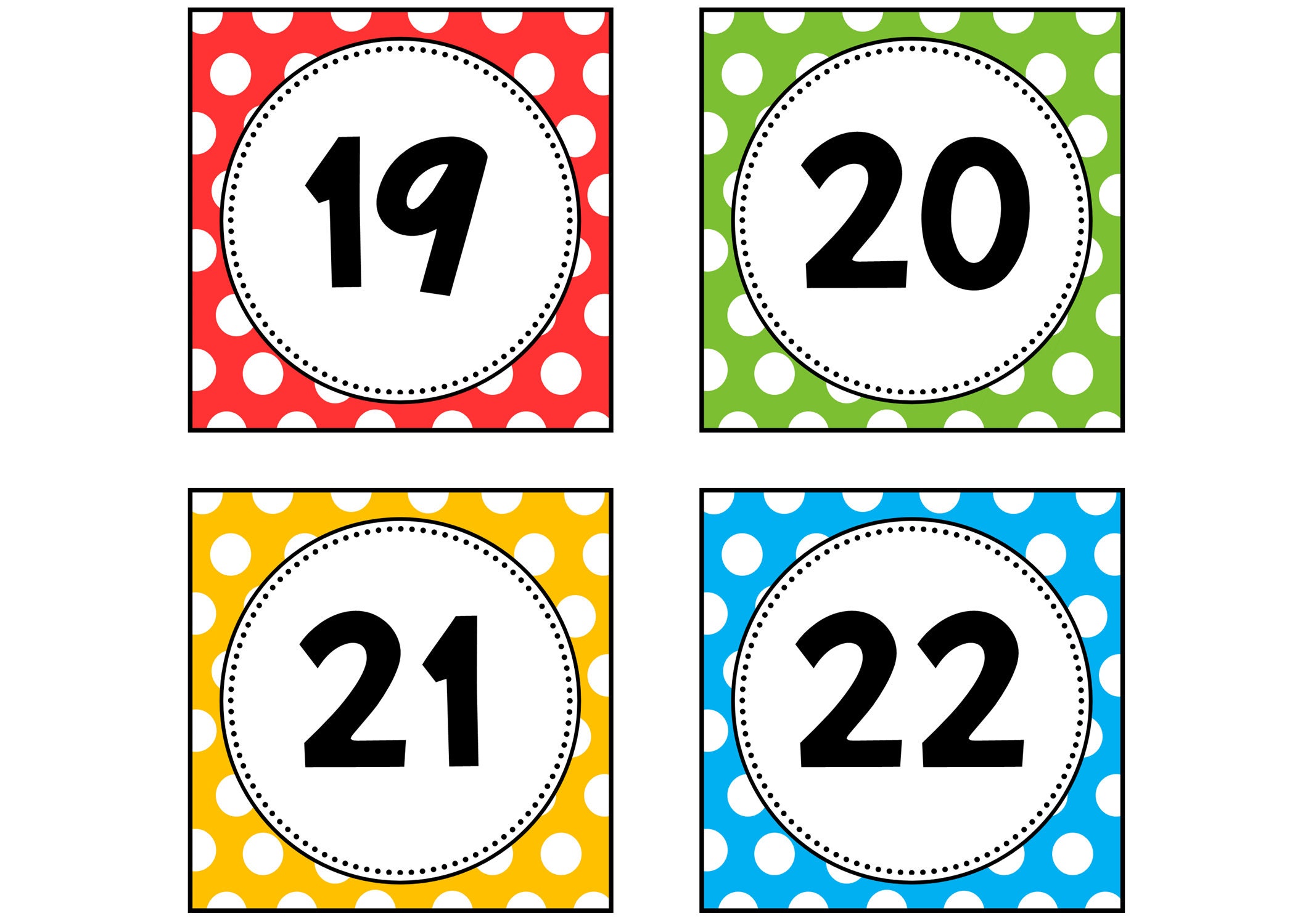 Bright Polka Dots Number Labels, Calendar Number Labels, Locker Numbers ...