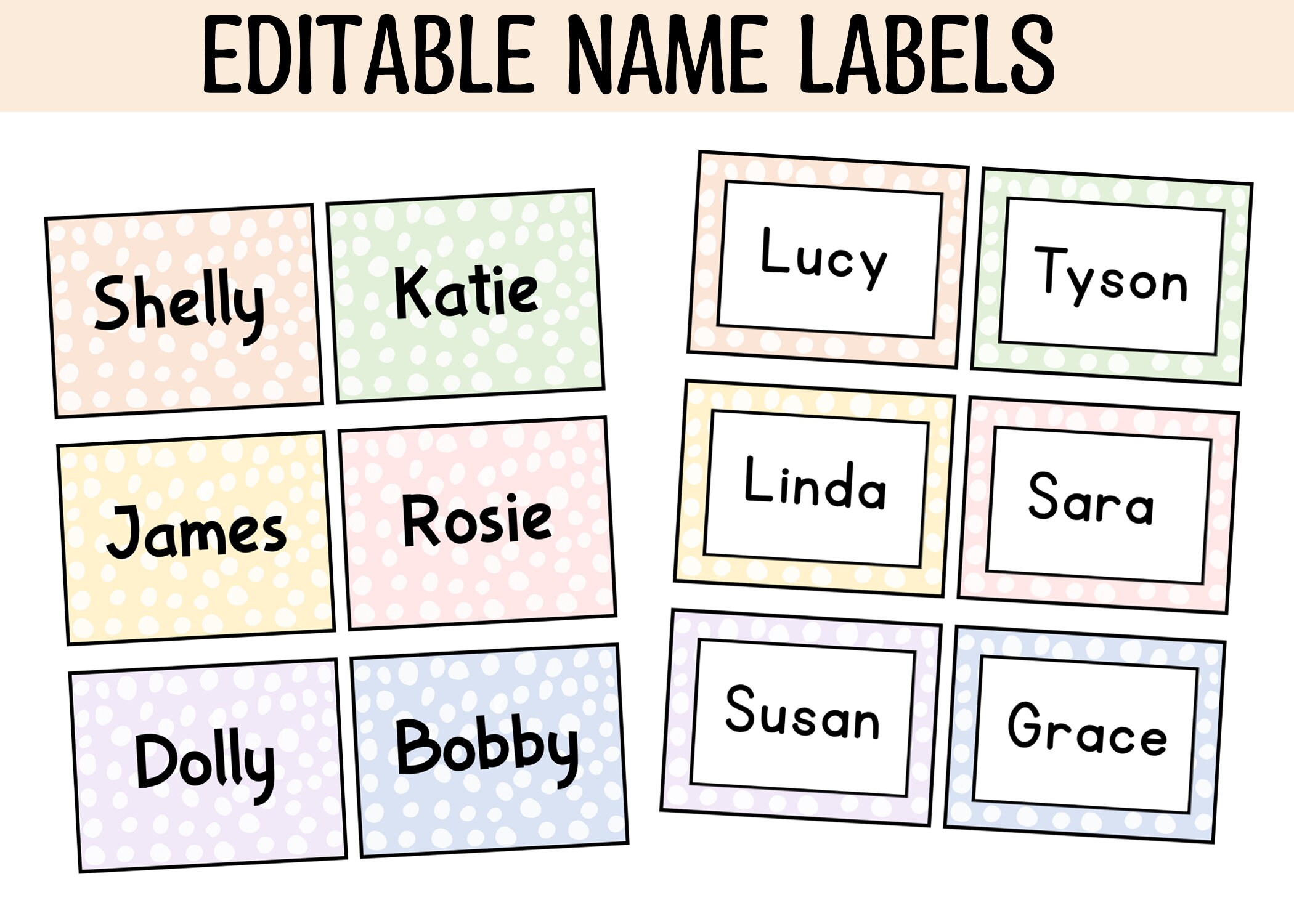 Back to School Student Name Labels, Spotty Pastel Cubby Labels, Book ...