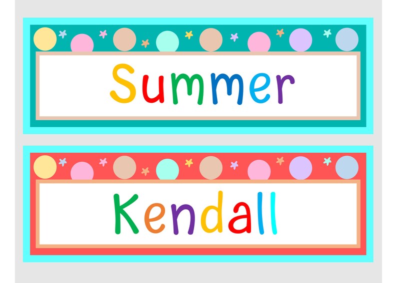 Printable Bright Polka Dots Name Tags, Stars Name Labels, Editable ...