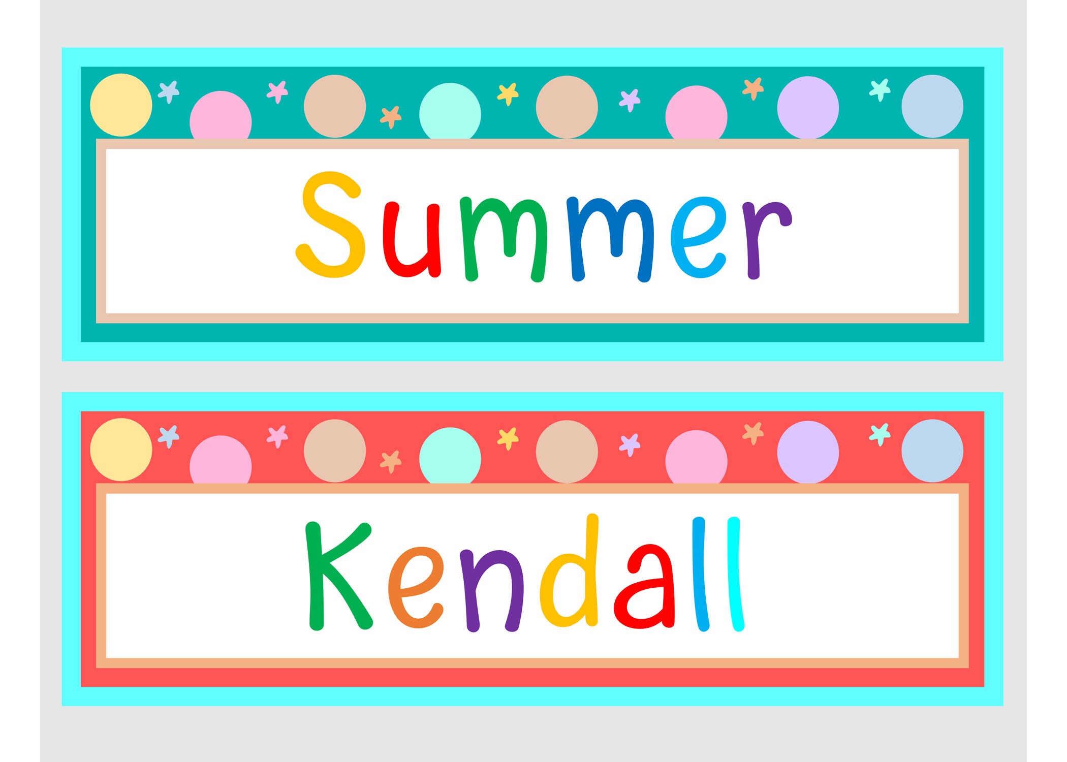 Printable Bright Polka Dots Name Tags, Stars Name Labels, Editable ...