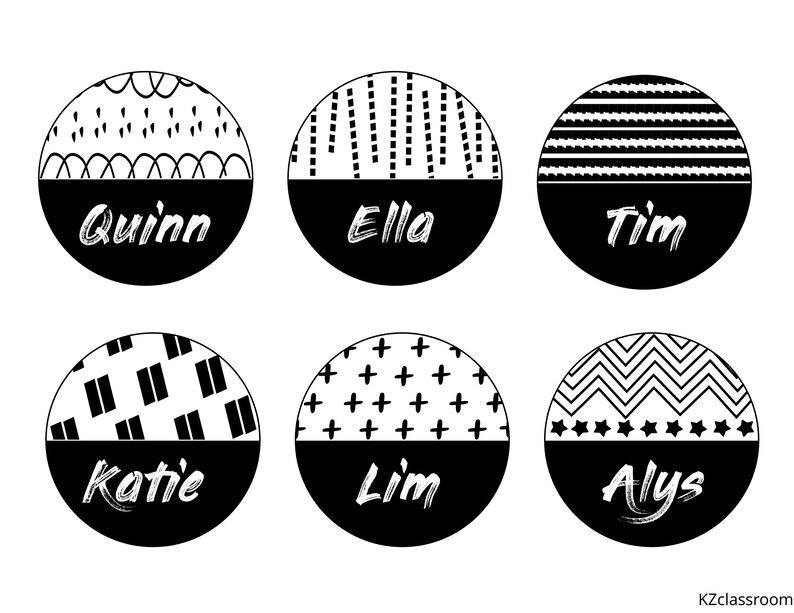Black and White Student Name Labels, Back to School Classroom Labels ...