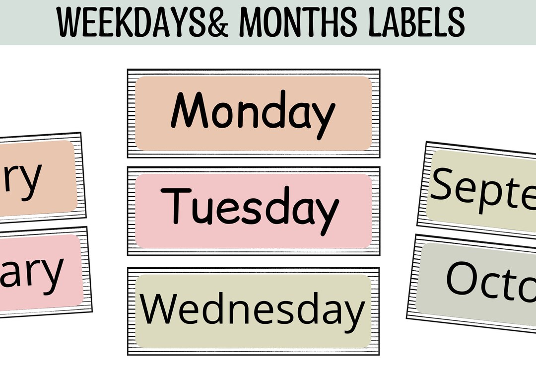 Weekdays and Months Labels Printable Classroom Labels Boho - Etsy