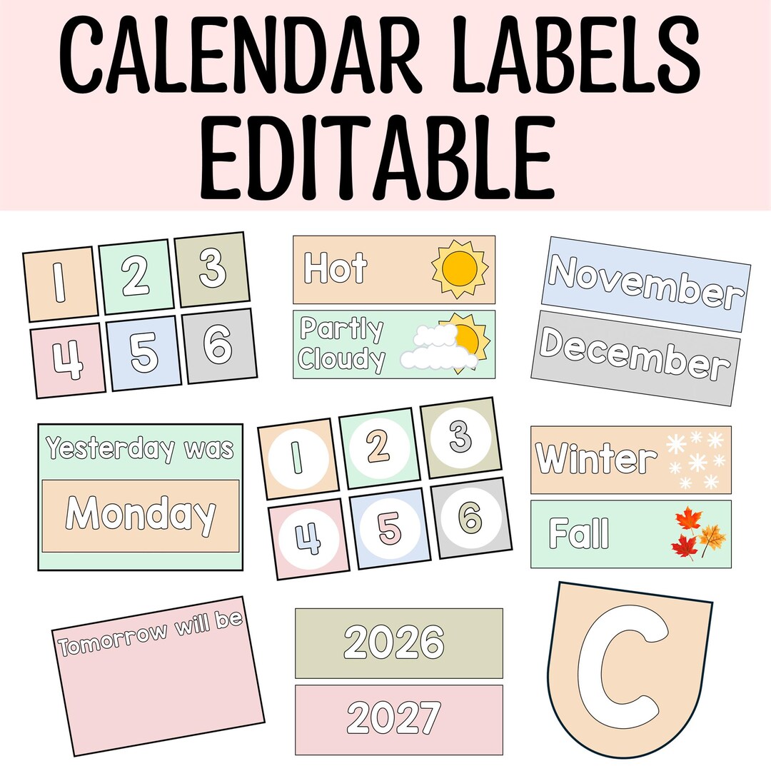 Printable Calm Colors Classroom Calendar Labels, Number Cards, Months ...