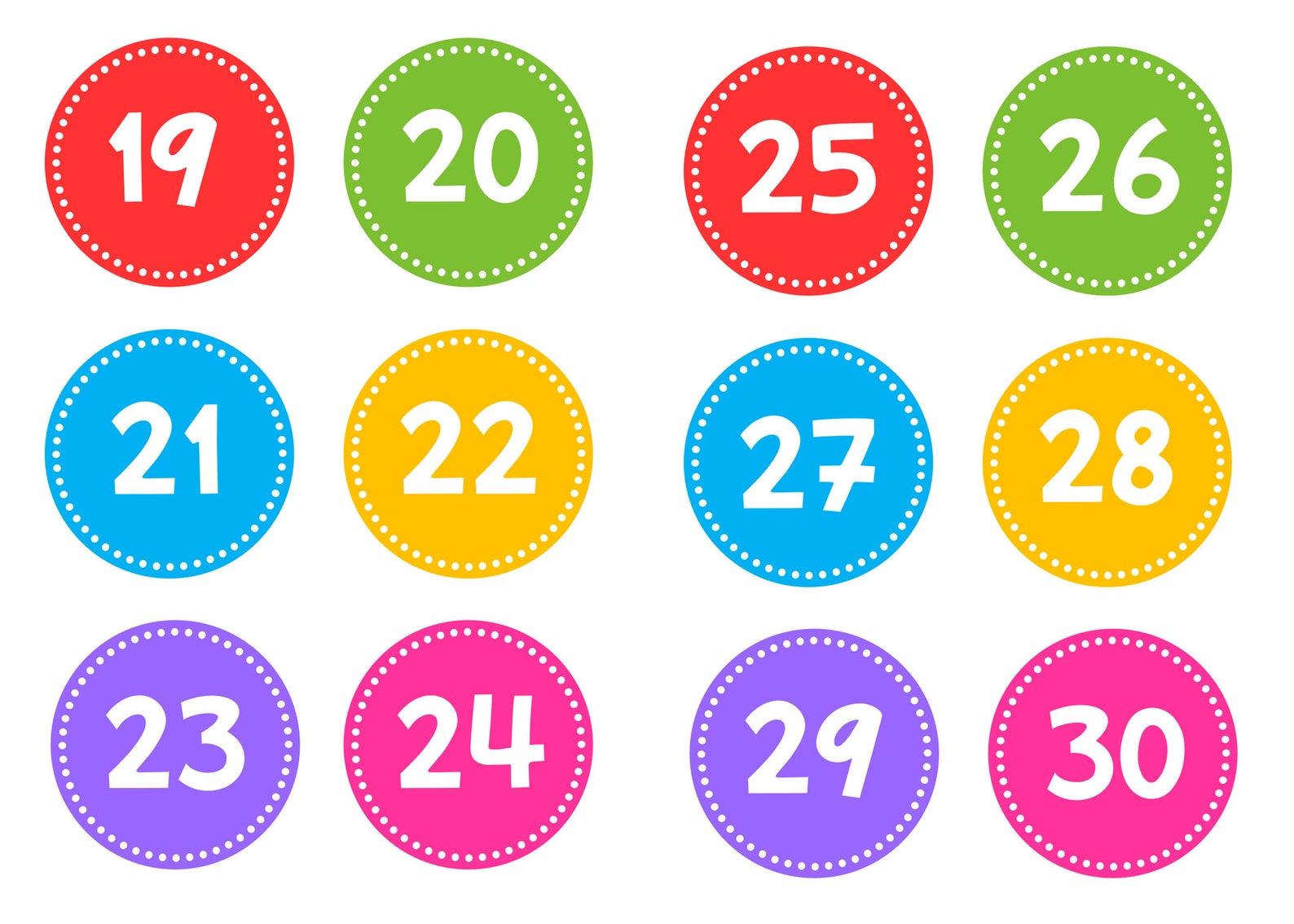 Printable Bright, Colorful Number Labels, Classroom Calendar Number ...