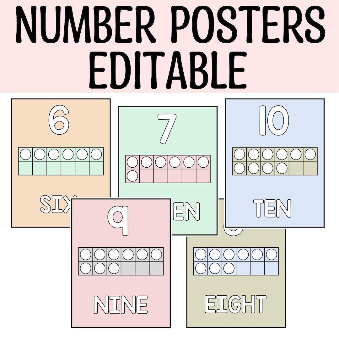 Printable Modern Calm Colors Classroom Number Posters Wall Display ...