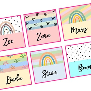 Editable Boho Rainbow Name Labels, Student Name Tags (PPTX) - Etsy