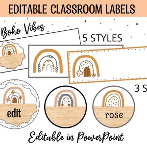 Editable Boho Neutral Rainbow Student Name Tags, Cubbies Labels - Etsy ...