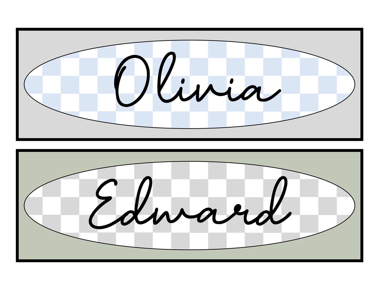 Printable Checkered Student Name Plates, Editable Desk Plates, Kids ...