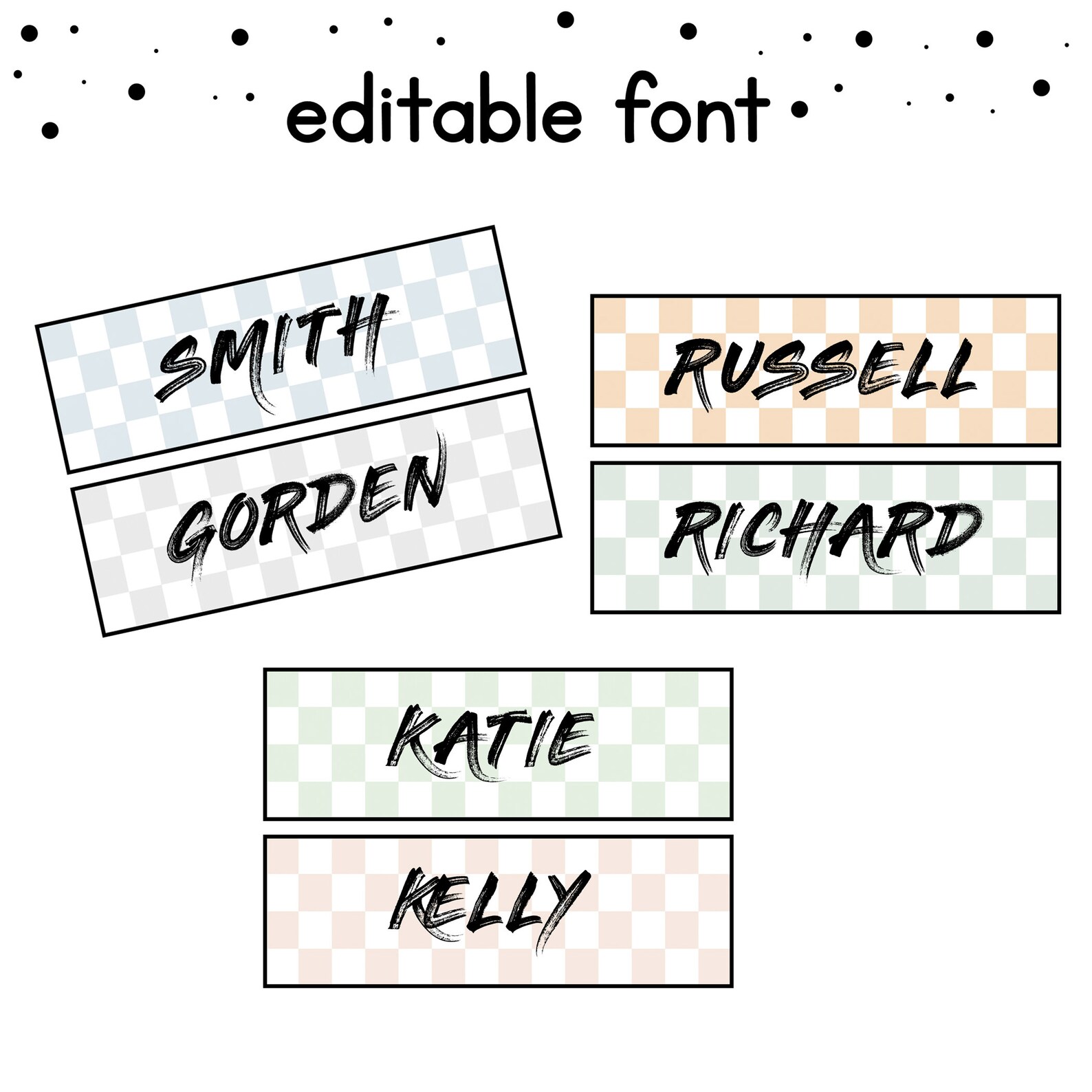 Printable Checkered Student Name Labels, Editable Classroom Labels ...