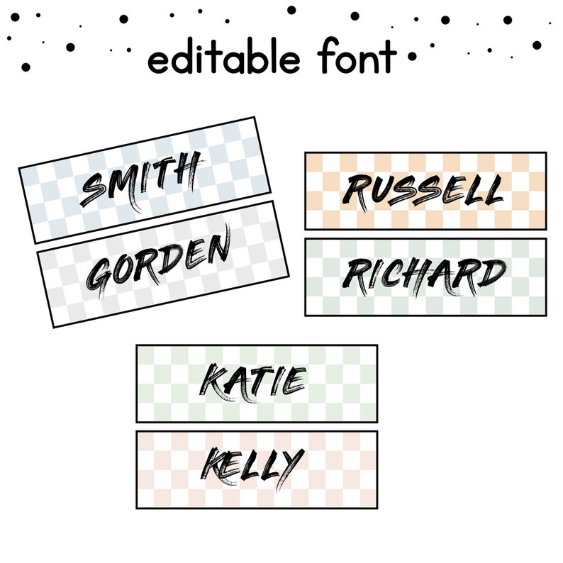 Printable Checkered Student Name Labels, Editable Classroom Labels ...