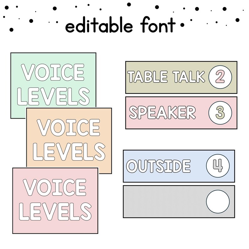 Printable Calm Colors Classroom Voice Level Cards, Editable Classroom ...