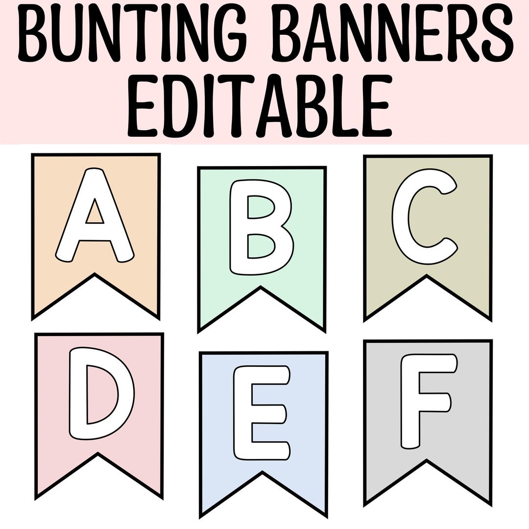 Printable Calm Colors Alphabet Bunting Banners, Editable Bunting Banner ...