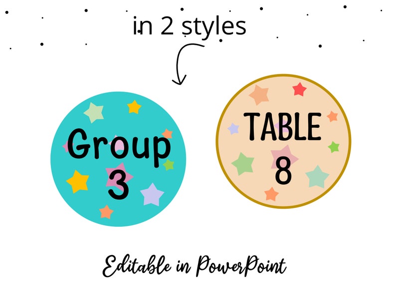 Editable Bright Colors Stars Round Classroom Table, Team and Group ...