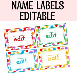 Polka Dots Labels, Printable Bright Name Labels, Student Name Tags ...