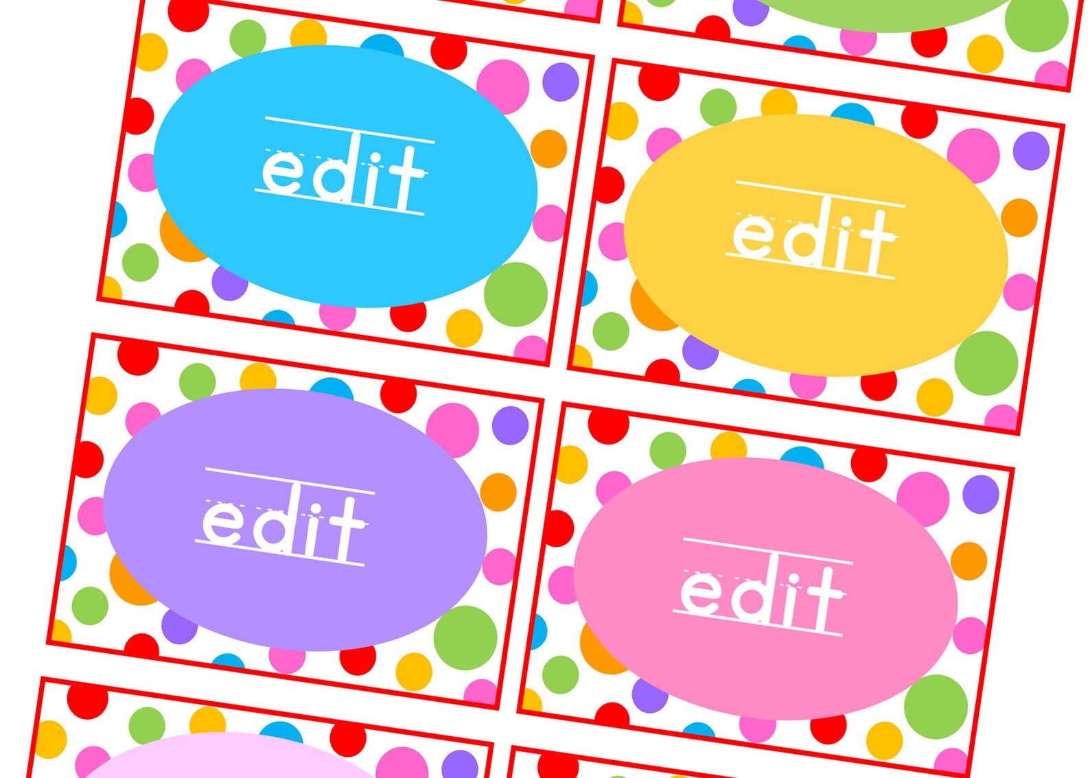 Polka Dots Labels, Printable Bright Name Labels, Student Name Tags ...