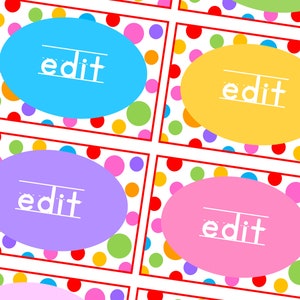 Polka Dots Labels, Printable Bright Name Labels, Student Name Tags ...