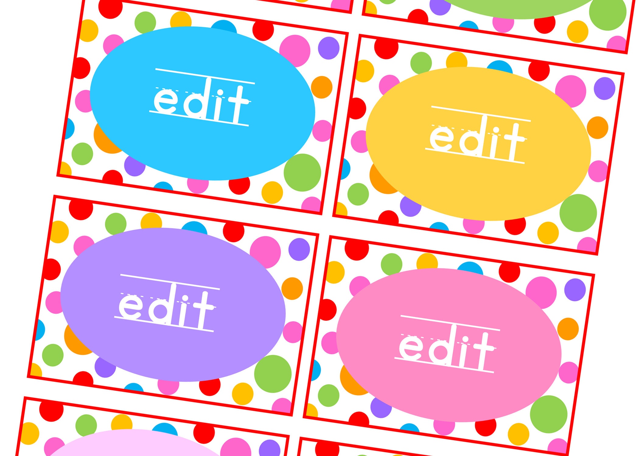Polka Dots Labels, Printable Bright Name Labels, Student Name Tags ...