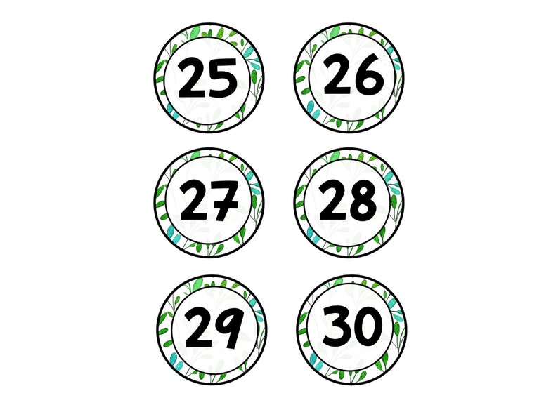 Printable Round Botanical Number Labels, Back to School Number Labels ...