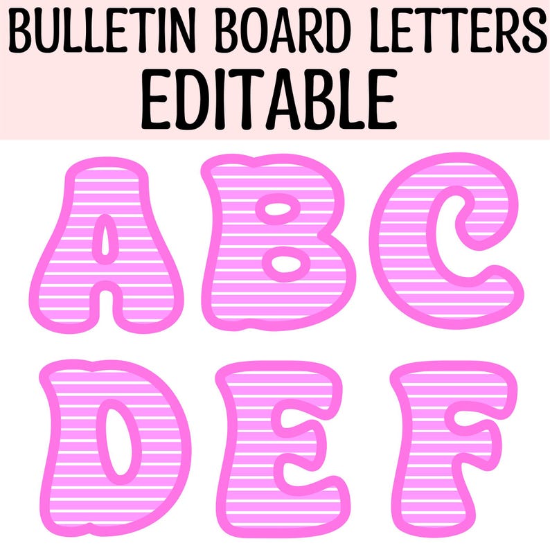 Printable Pink Lined Bulletin Board Letters, Alphabets for Kids ...