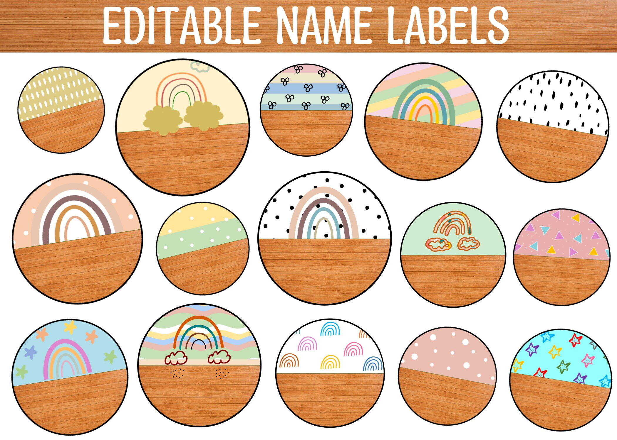 Printable Round Student Name Labels, Boho Circular Name Labels, Student ...