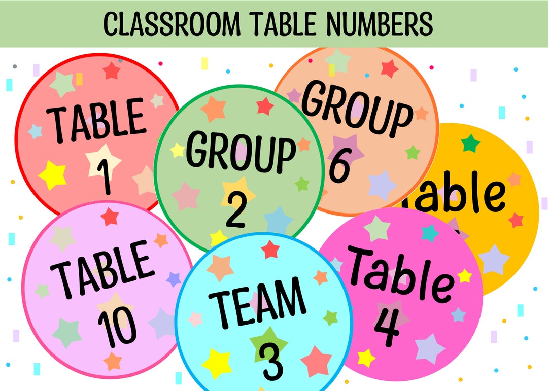 Editable Bright Colors Stars Round Classroom Table, Team and Group ...