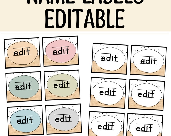 Printable Boho Spotty Neutral Student Name Labels, Round Student Name ...