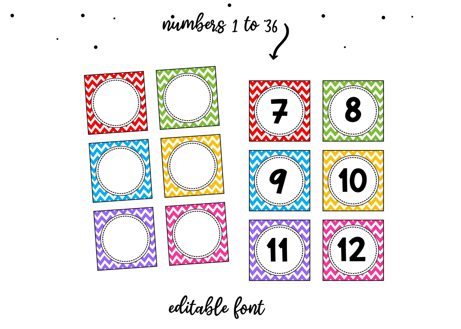 Printable Classroom Number Labels, Calendar Numbers, Bright Chevron ...
