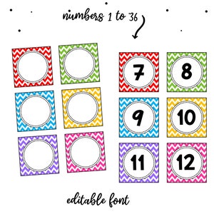 Printable Classroom Number Labels, Calendar Numbers, Bright Chevron ...