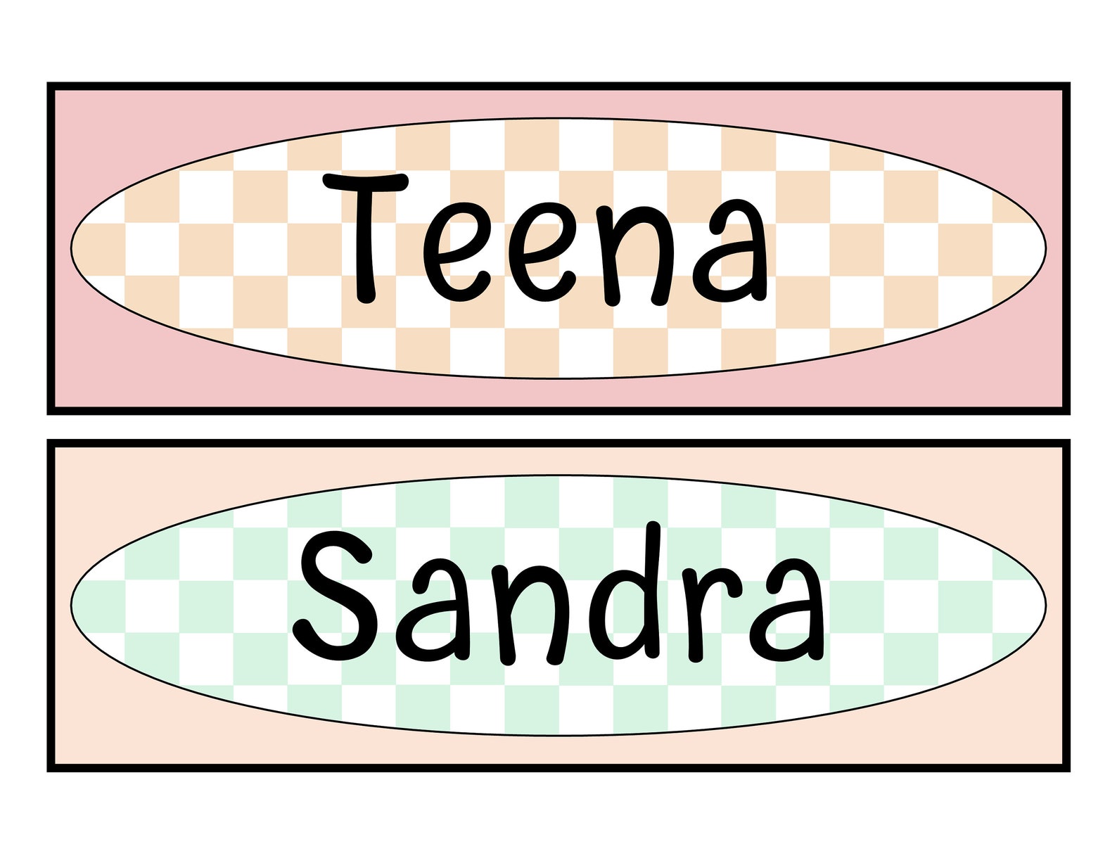 Printable Checkered Student Name Plates, Editable Desk Plates, Kids ...