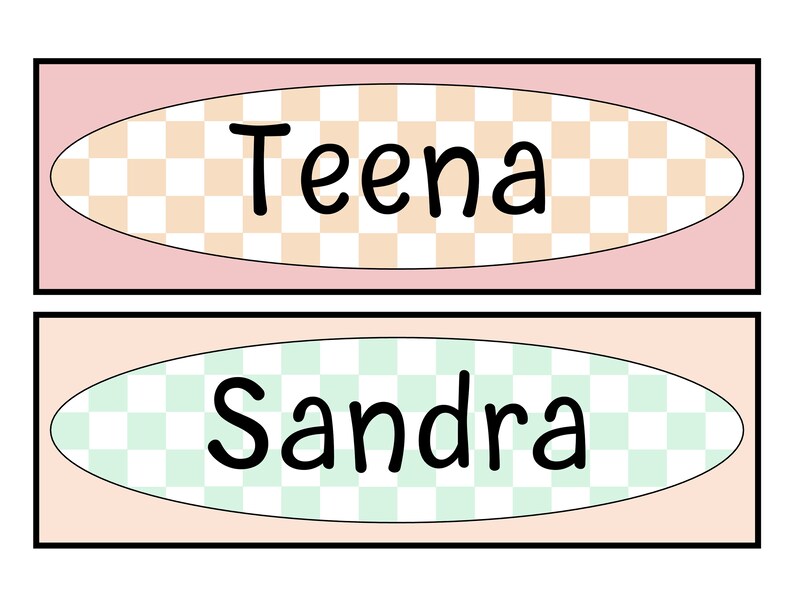 Printable Checkered Student Name Plates, Editable Desk Plates, Kids ...