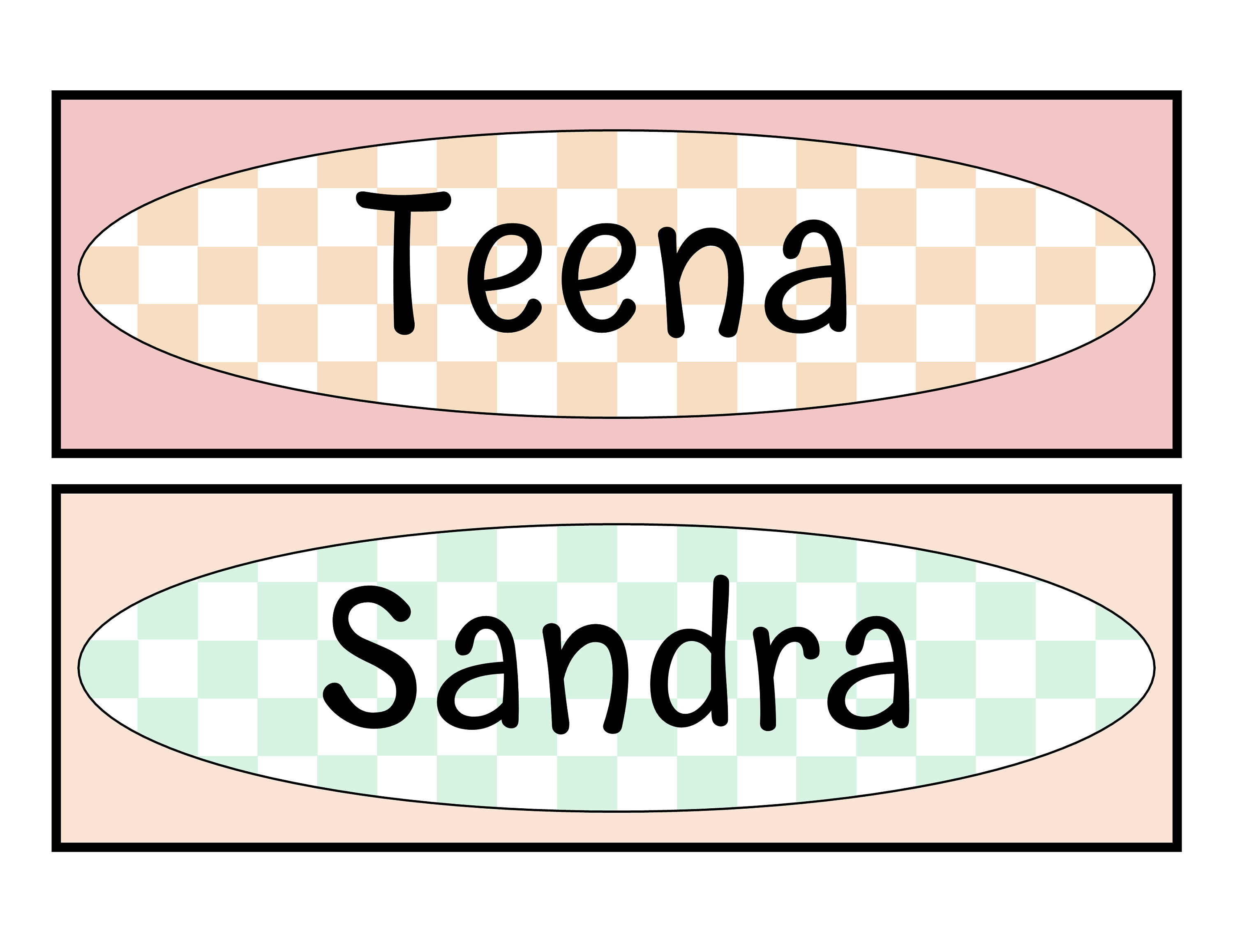 Printable Checkered Student Name Plates, Editable Desk Plates, Kids ...