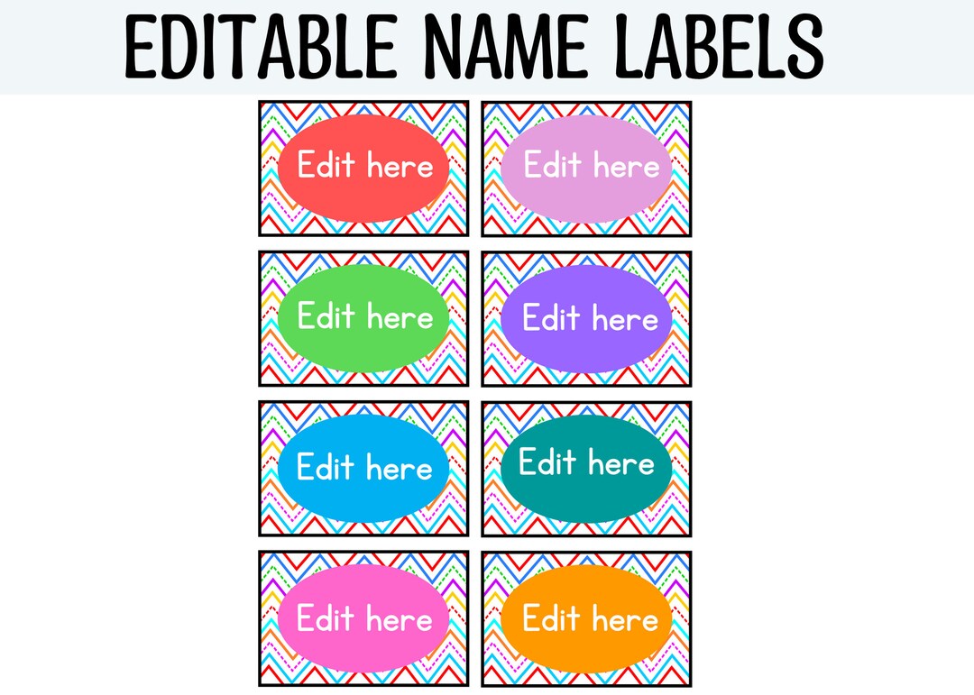 Printable Chevron Name Tags, Editable Colorful Chevron Labels, Back to ...