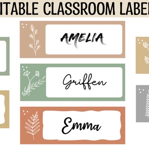 Boho Art Classroom Labels, Editable Student Name Tags, Botanical Name ...