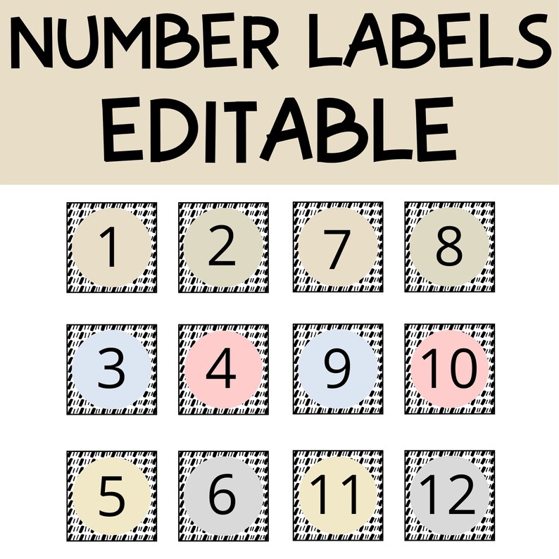 Printable Boho Neutral Number Labels, Classroom Calendar Number Labels ...