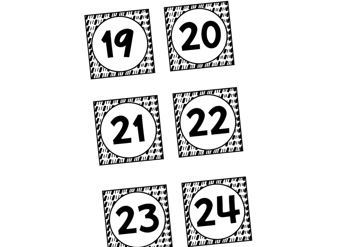 Printable Black and White Number Labels, Calendar Number Labels ...