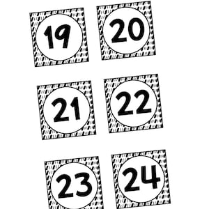 Printable Black and White Number Labels, Calendar Number Labels ...