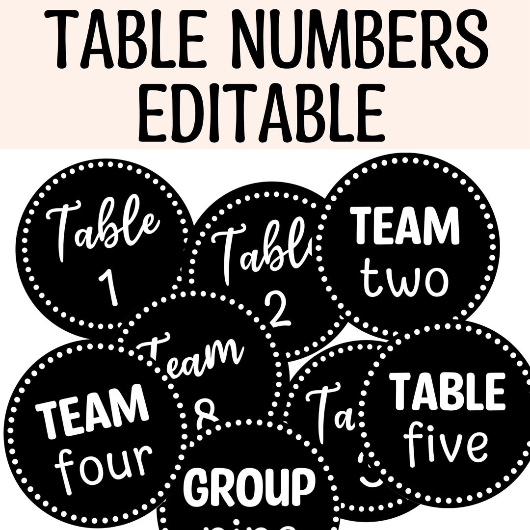 Black and White Classroom Table Numbers, Table, Team and Group Numbers ...