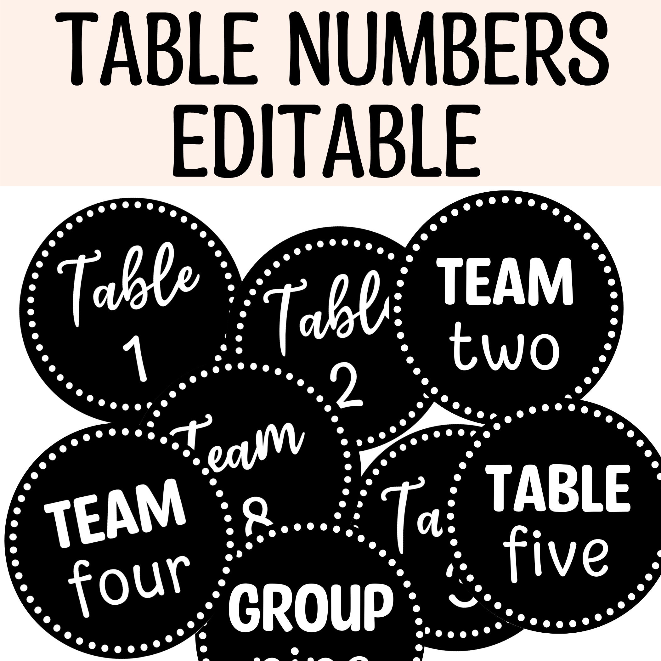 Black and White Classroom Table Numbers, Table, Team and Group Numbers ...