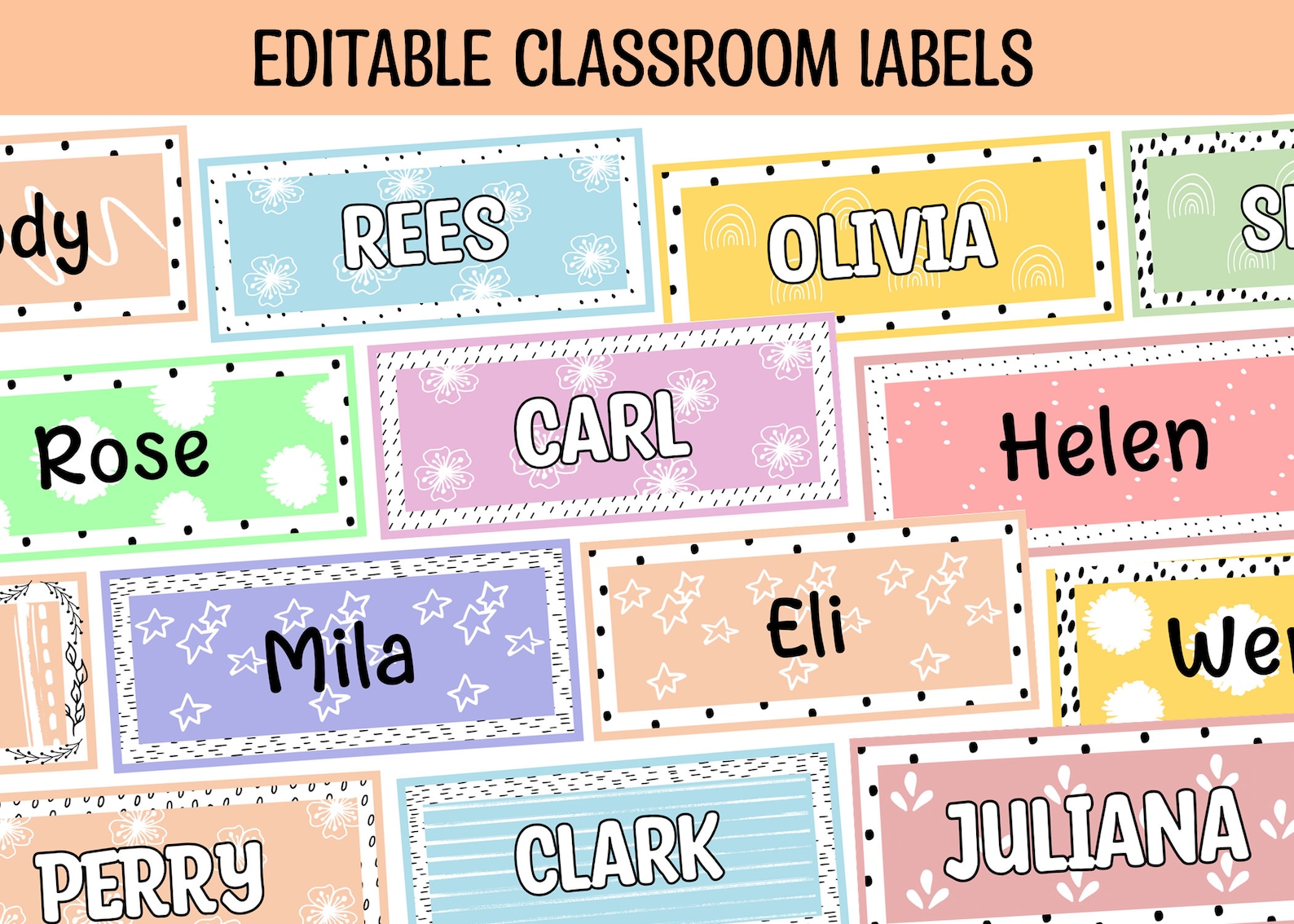 Classroom Labels, Student Name Tags, Name Tags, Pastel Colors Name ...
