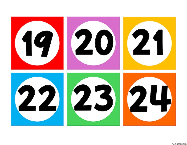Printable Bright, Colorful Number Labels, Classroom Calendar Number ...