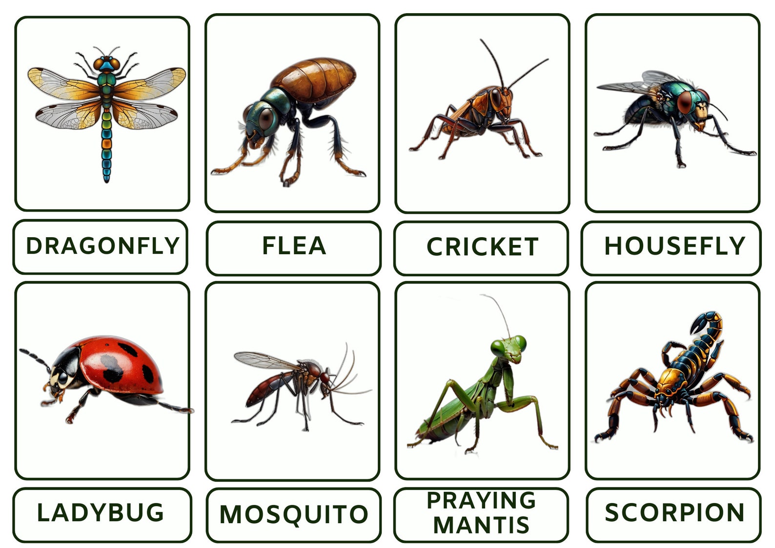 Educational Insect Flashcards Set - 3-piece Illustrated Learning Cards ...