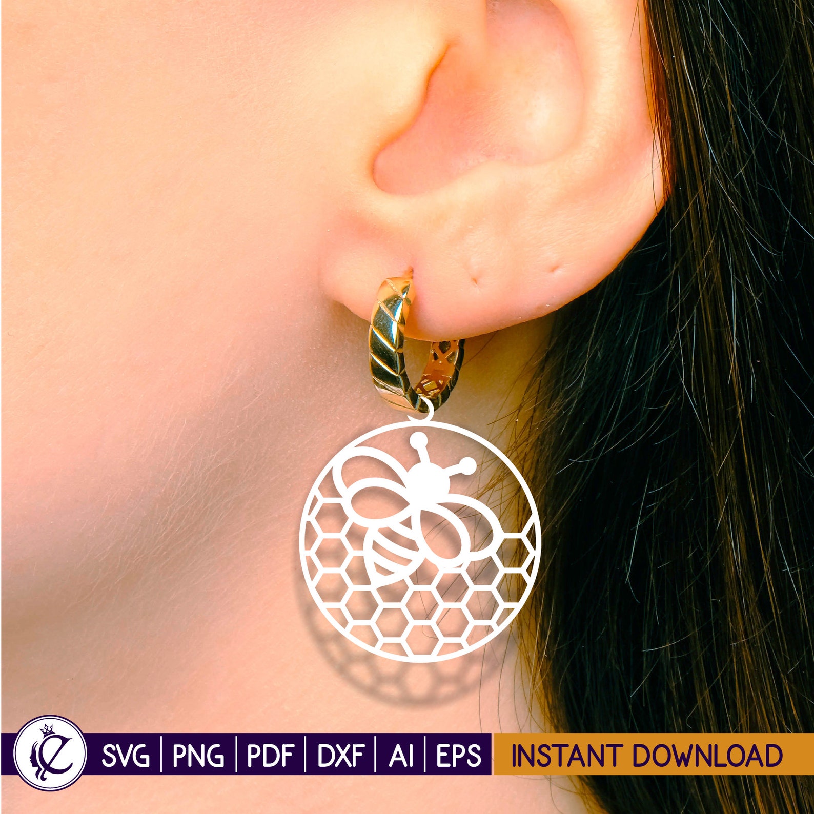 Honey Bee Earrings SVG Template: Laser Cut Jewelry Design (digital ...
