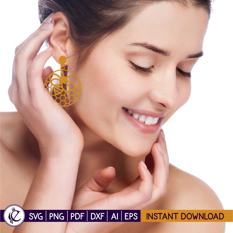 Honey Bee Earrings SVG Template: Laser Cut Jewelry Design (digital ...